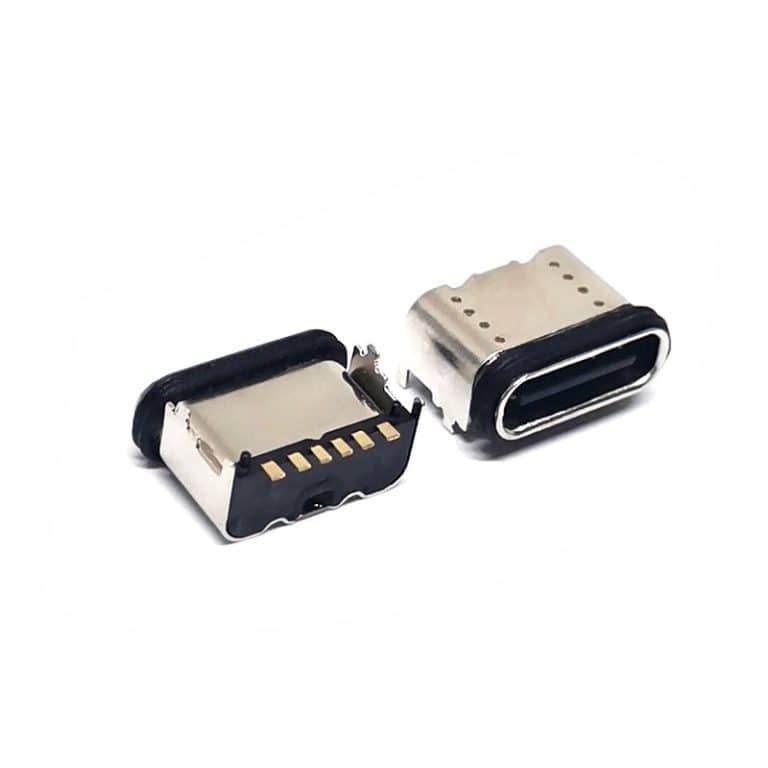 Waterproof USB Type C Connector 6 Pin Smt Right Angle